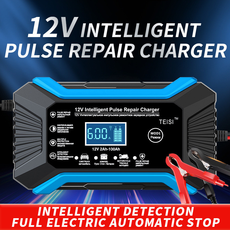 Car Battery Charger 12V6A Smart Pulse Repair Lead-Acid Battery Charger ...