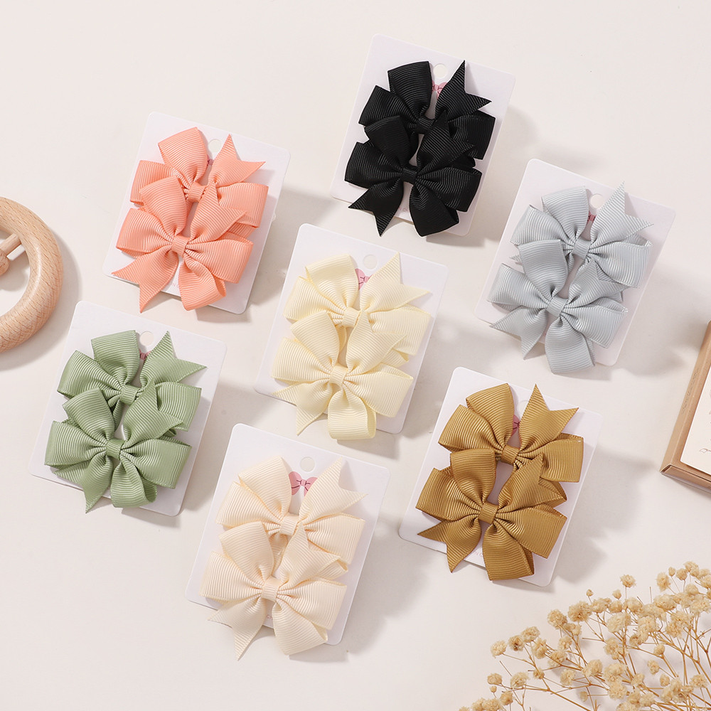 2pcs/set Baby Girls Hair Bows Clips Random Color 2.5'' Grosgrain Ribbon ...