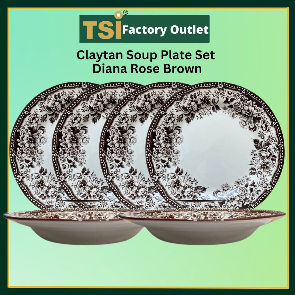 CLAYTAN BASIC SOUP PLATE SET - DIANA ROSE BROWN Ceramic Pinggan Makan ...