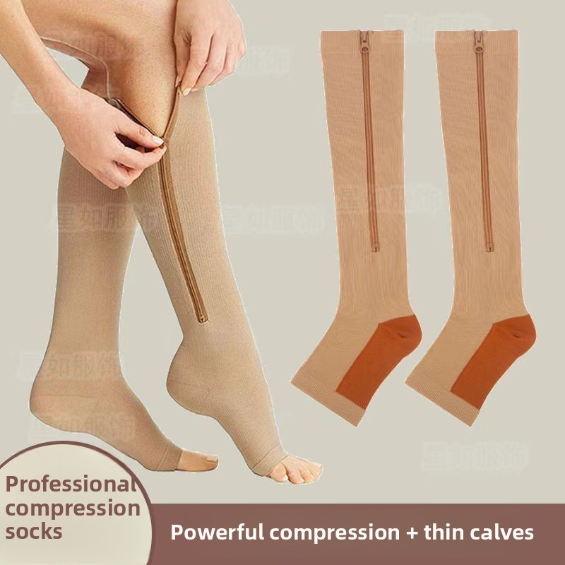 Compression Socks Knee-High Japanese Sports Socks Elastic Zipper Socks ...