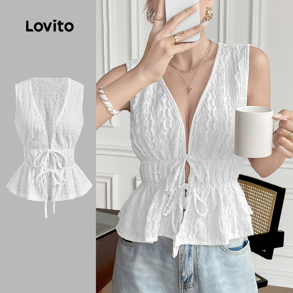 Lovito Elegant Top Plain Tie Front Summer/Spring Tank Top for Women ...