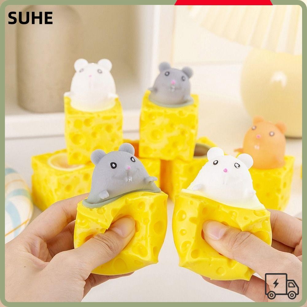 HI-SUHE Cheese Mouse Decompression toy, Stress Relief PVC Squeeze Toy ...
