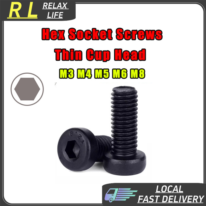 [RL] M3-M8 Hex Socket Thin Cap Head Screws Alloy Hexagon Cup Bolt Grade ...