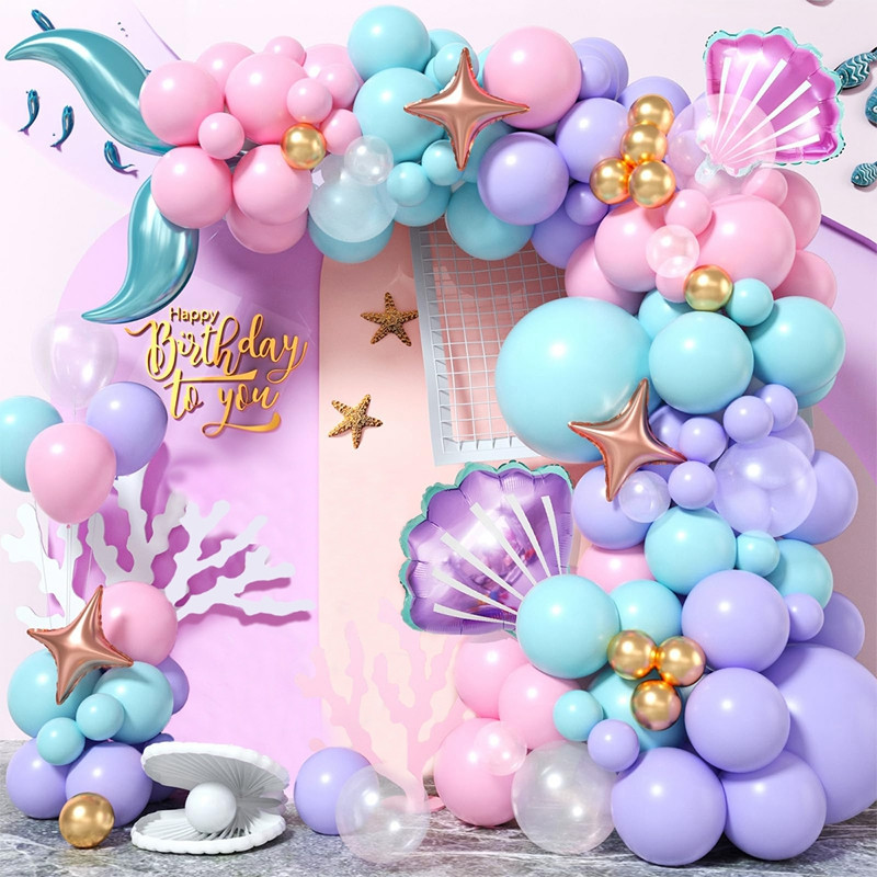 96PCS Mermaid Theme Balloon Arch Kit WITH Purple Fish Tail Decoration ...