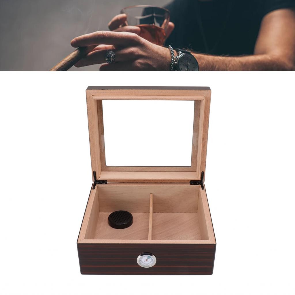 Wood Cigar Humidors Clear Top 50 Cigars Desktop Humidor Box With Hygrom ...