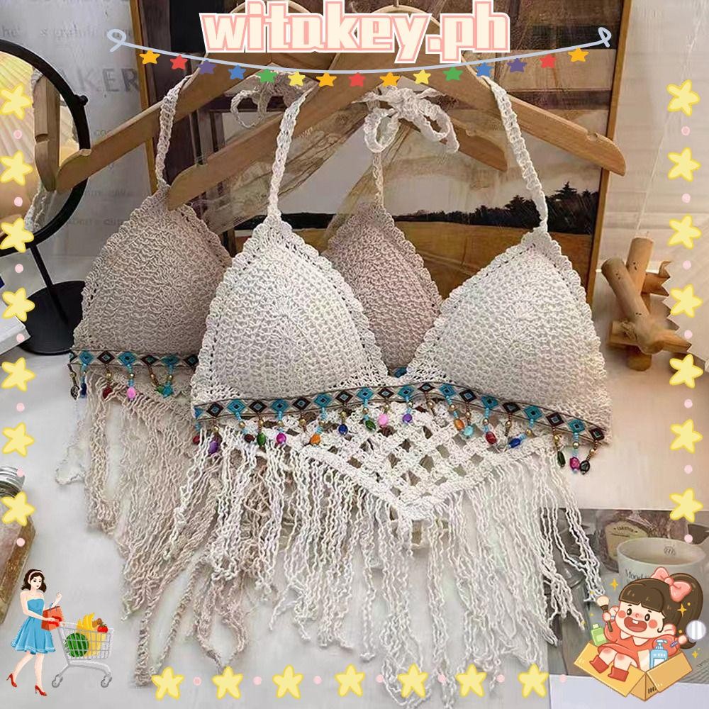 WITAKEY Knit Bralette, Hollowed Out with chest pad Bikini Camisole ...
