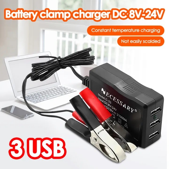 Battery Clip Charger 3USB Clip Three USB Clip Charge DC12V 24V to 5V ...