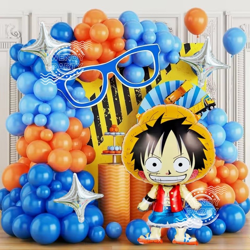 Anime One Piece D.Luffy Theme Balloon Garland Orange Blue Ballons Set ...