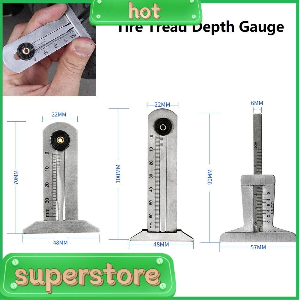 SUPER| Stainless Steel Car Tyre Tire Tread Depth Gauge Meter Ruler ...