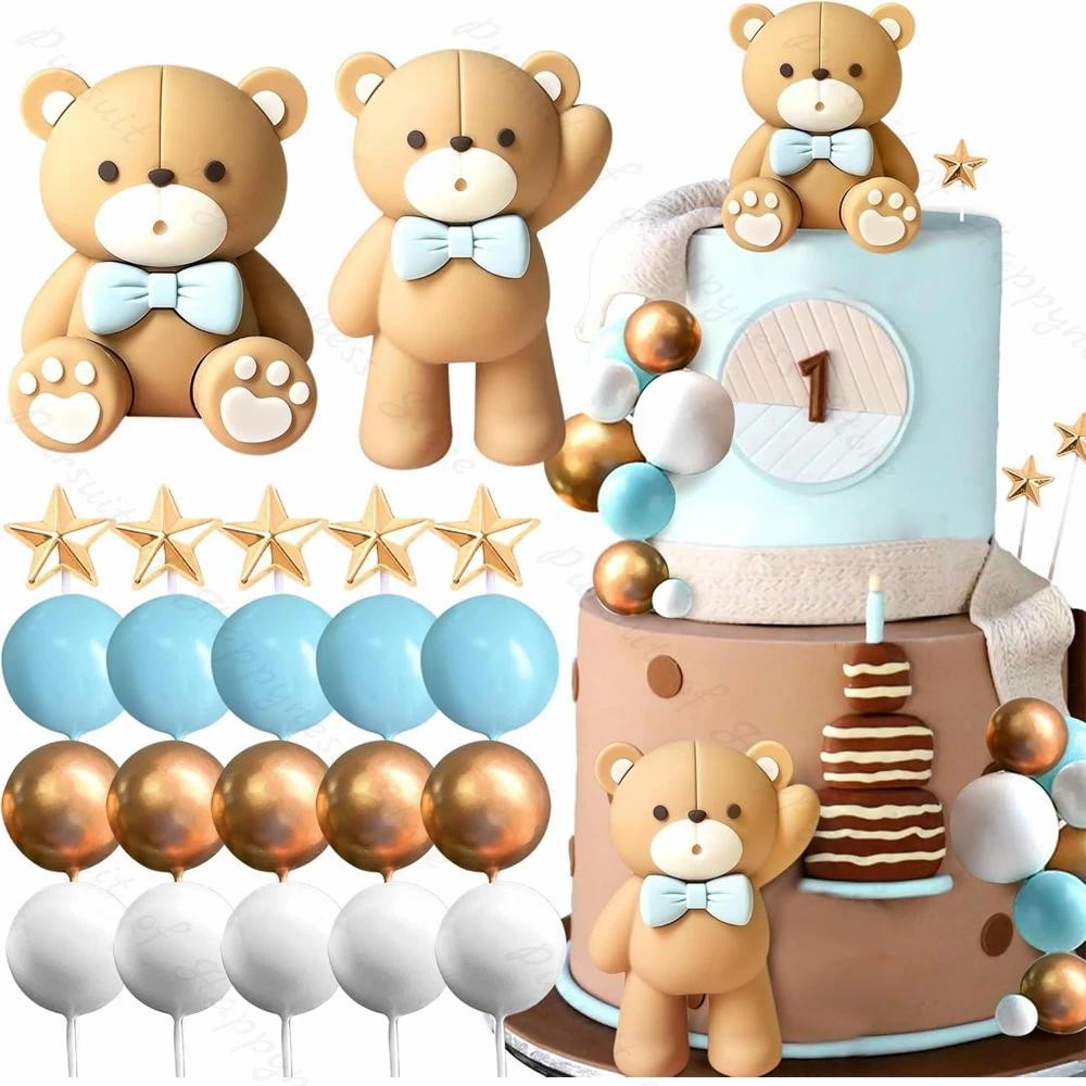 22Pcs Blue Bear Cake Decoration Bear Baby Shower Cake Topper Bears ...