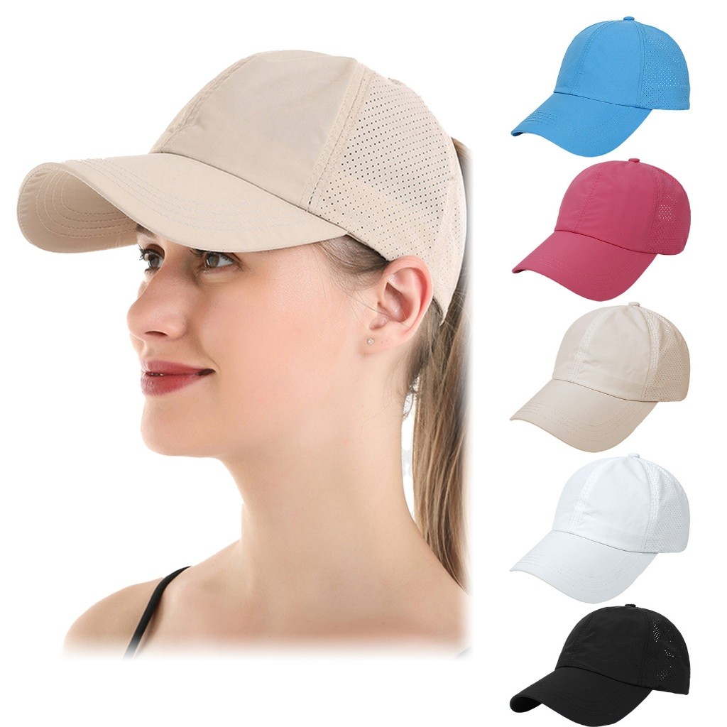 Basic Women's Baseball Cap Solid Color Criss Cross Ponytail Baseball Cap for Leisure Sunscreen ...
