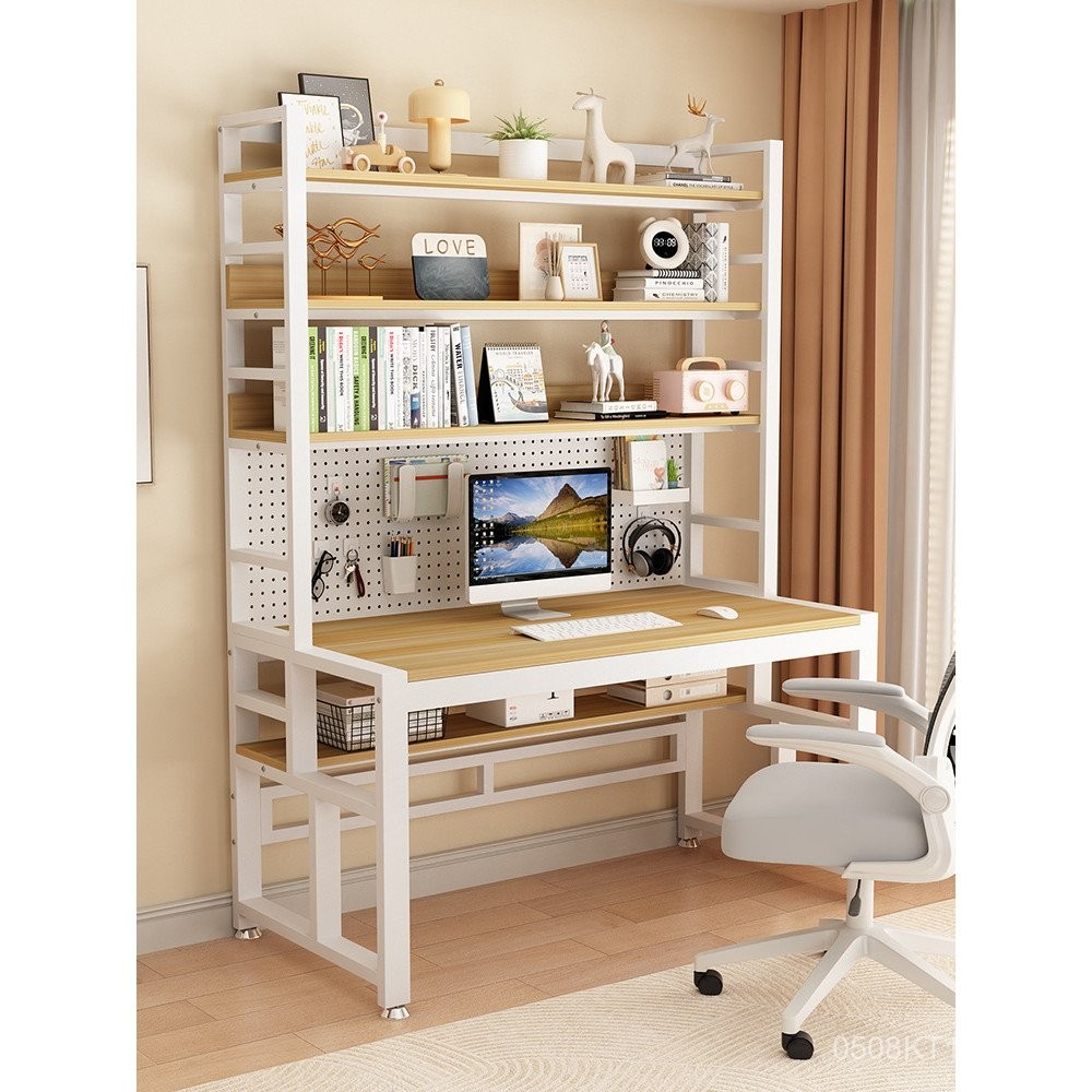 Desk with Built-in Bookshelf Computer Desk T Perforated Board Home Desk ...