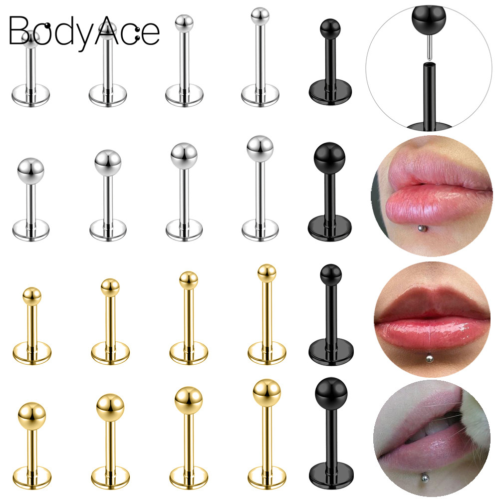 Bodyace Plug In Style Lip Piercing 1 Pc Stainless Steel Lip Stud 18G ...
