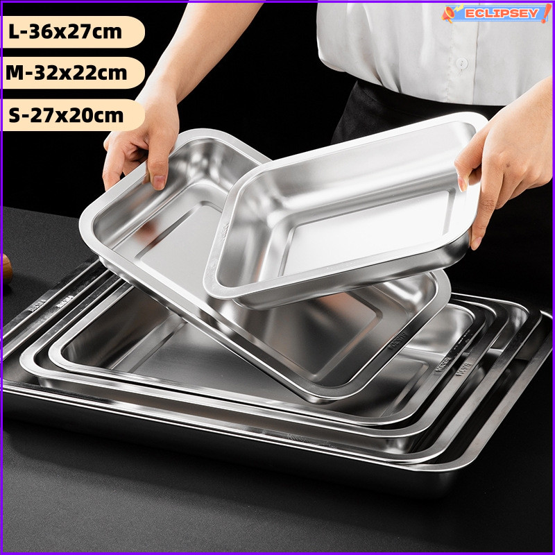 【☀️ES】Stainless Steel Square Plate Canteen Steamed Rice Stainless Steel ...