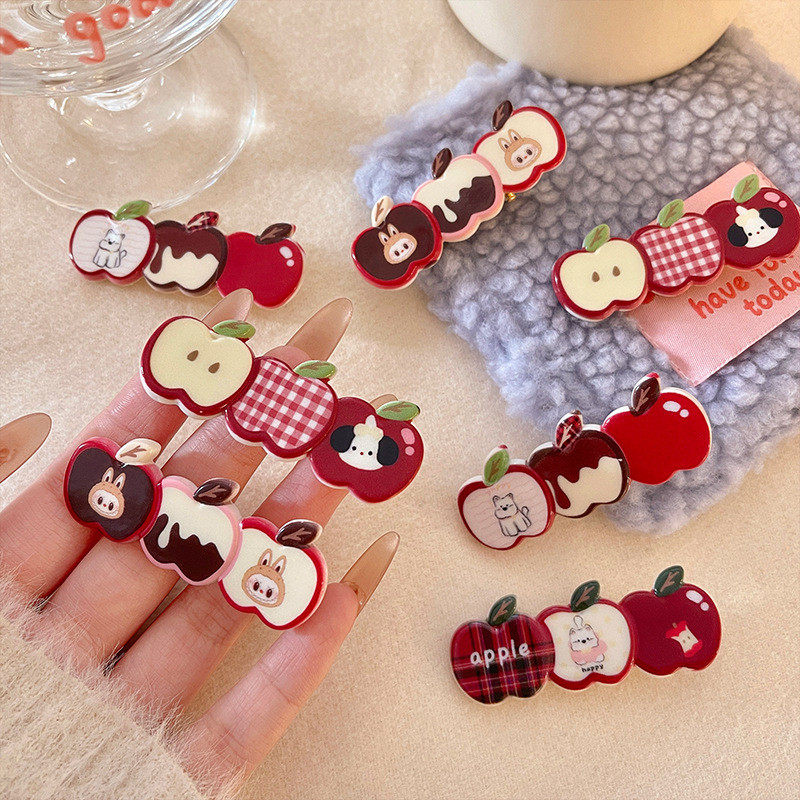 Christmas cute apple hairpin female autumn and winter duckbill clip ...