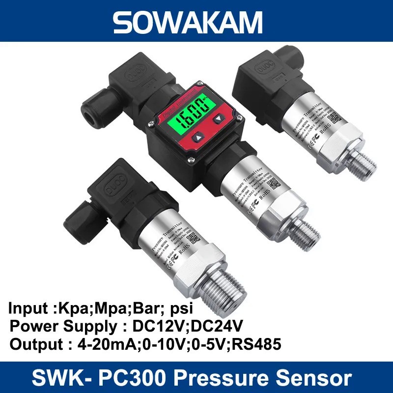 SWK-PC300 LCD Pressure Sensor 0-10V 5V Output Water Tank Oil Gas -1-0-1000bar Pressure ...