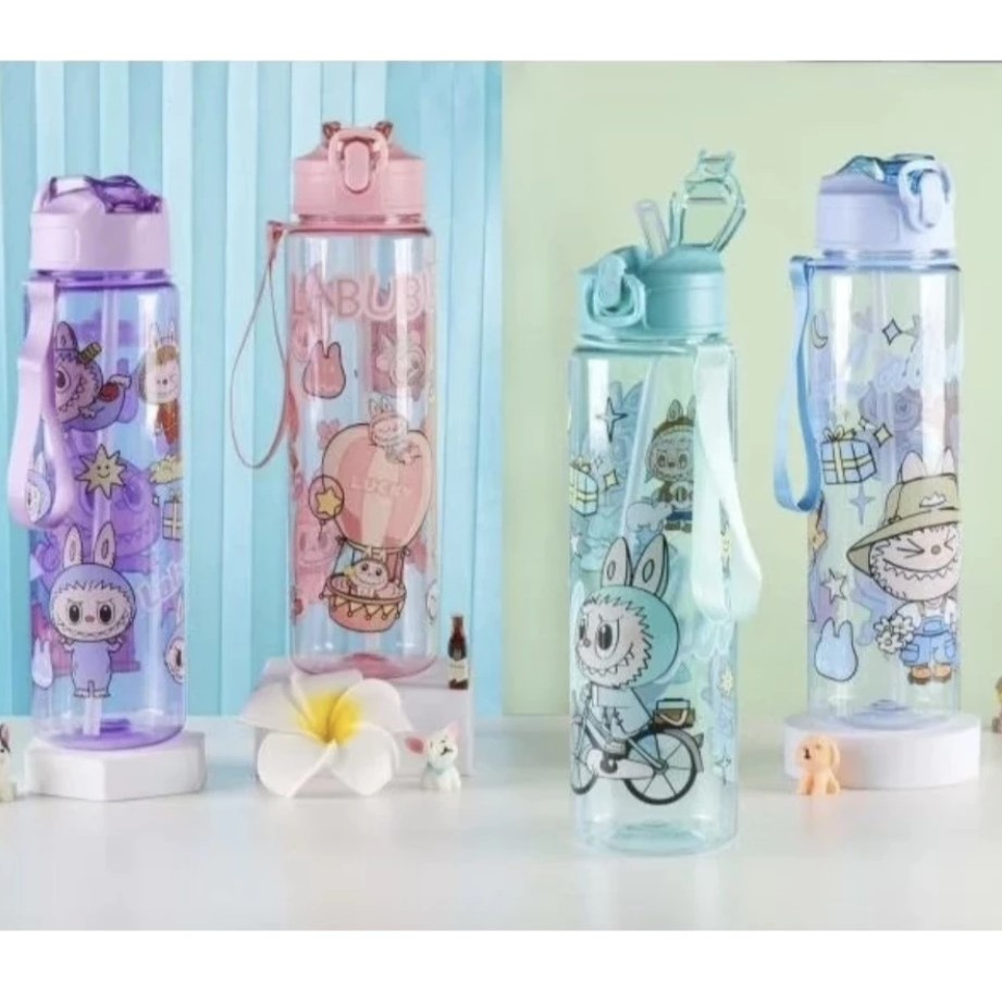 Labubu Character Tumbler Straw Cup Transparent Color Plastic Bottle For ...