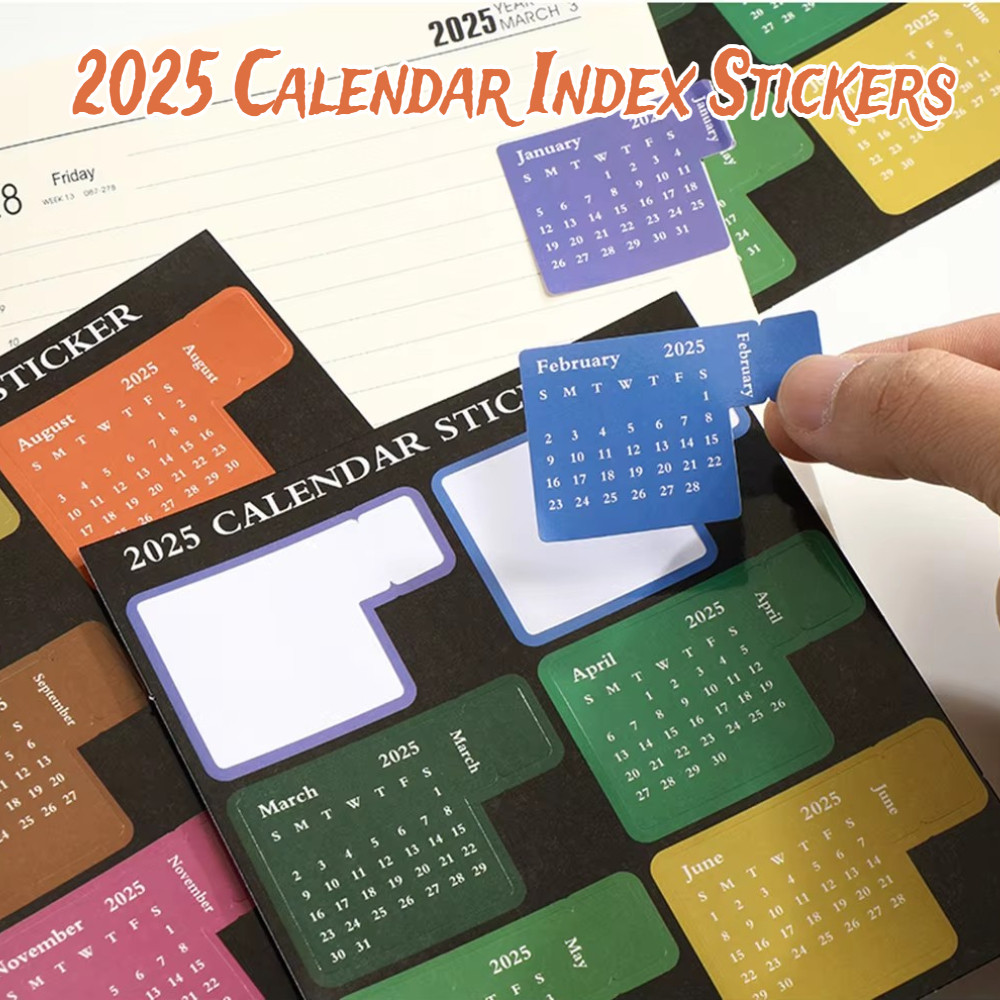 2025 Calendar Index Stickers Vintage Notebook Planning Sticker Yearly ...