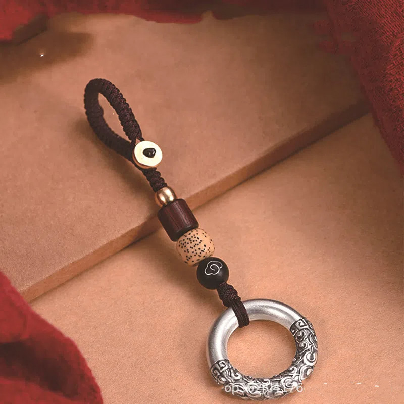 Silver Ring Keychain Solid Men's Safety Buckle Pendant Auspicious Cloud ...