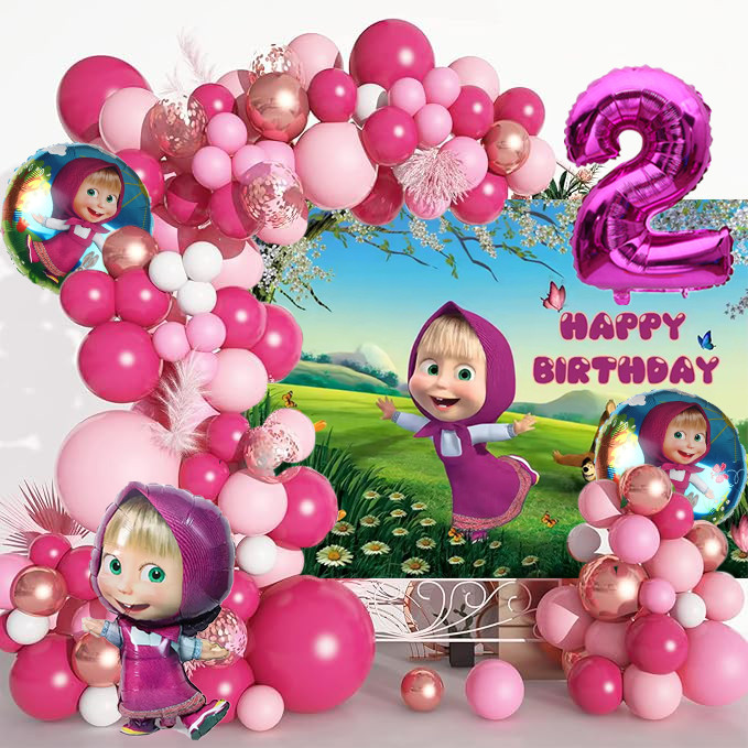 76pcs/set Masha and The Bear Theme Birthday Party Decoration Balloon ...
