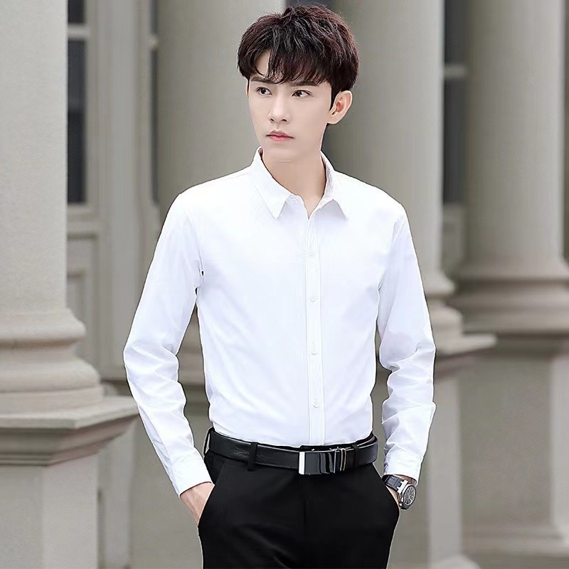 Men Shirt Long Sleeve Shirt Classic Korean Men's Plain Casual Fashion Business Formal Polo CS062 ...