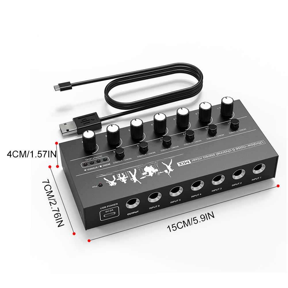 6-Channel Line Mixer Stereo Mixer for Guitars Bass Keyboards and Stage ...