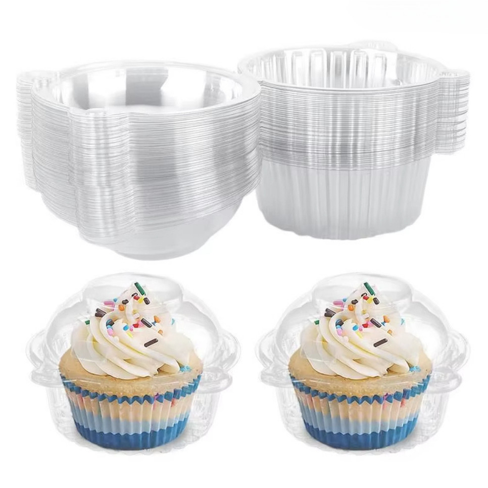 100pcs Cupcake Dome Burger Box Disposable Clear Mini Cake Container ...