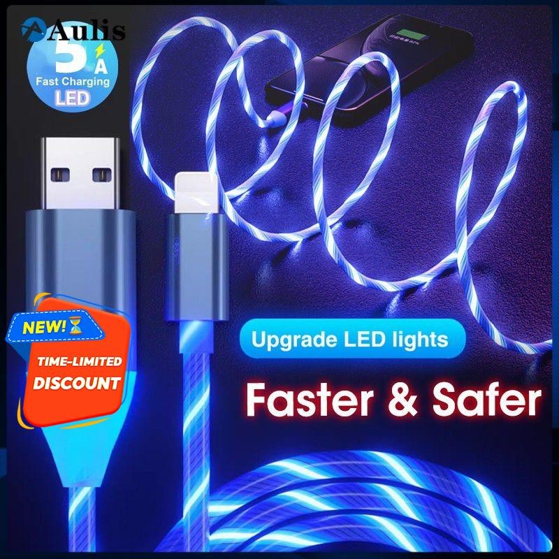 3A Fast Charging Cable 1 m LED Luminous Glow Flowing USB Cable Colorful ...