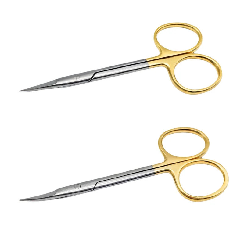 Stainless Steel Dental Scissors Straight/Curved Tip Gold Plated Handle ...