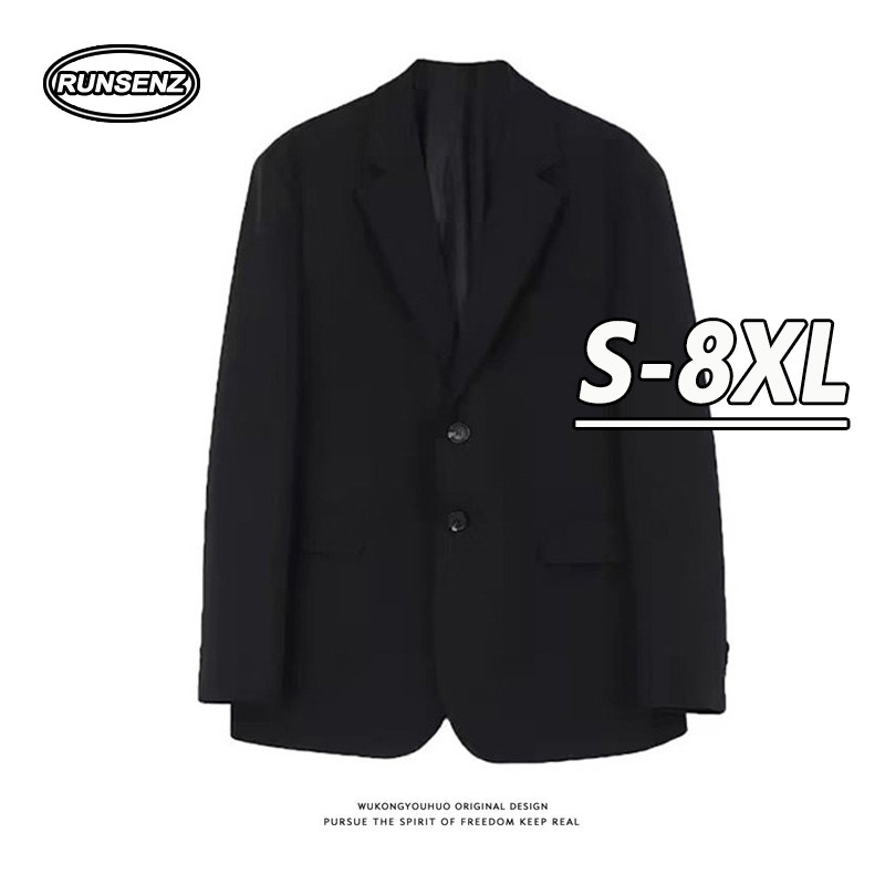S-8XL Korean Style Plain Business Suit Jacket Men Basic Casual Slim Long Sleeve Plus Size Blazer ...