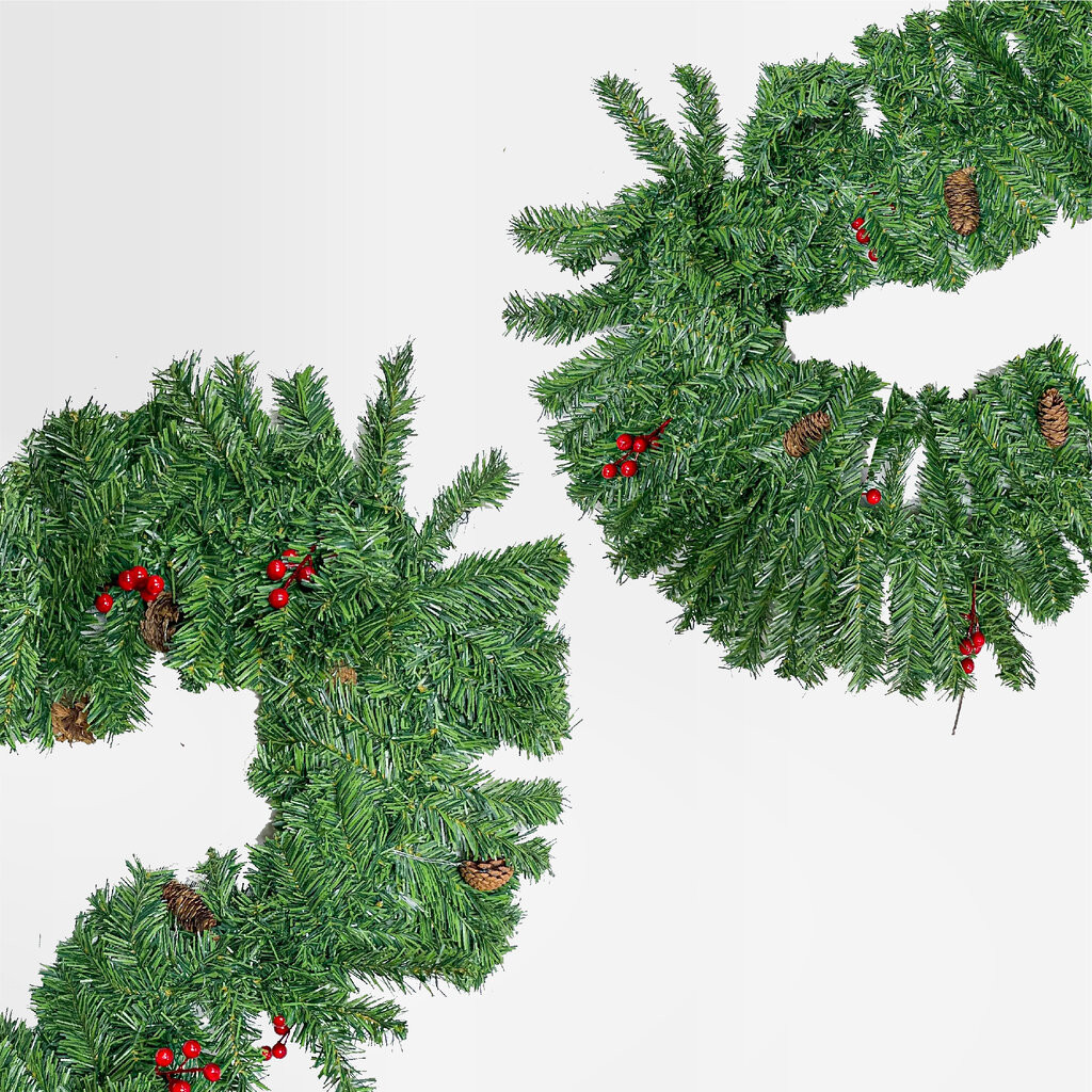 Green Pine Line Decorated With Red Holly + Ball Festival Decoration ...