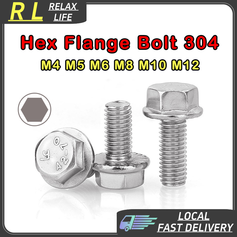 [RL] [1PCS] Hex Flange Bolt 304 M4-M12 SUS Stainless Steel Allen Bolts GB5789 Hexagon Screw M5 ...