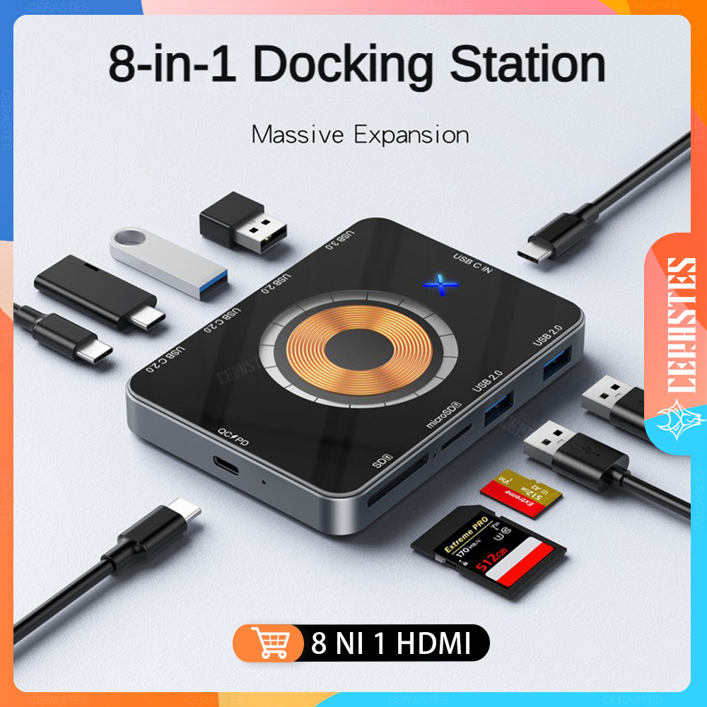 8-in-1 USB C Hub Docking Station 15W Wireless Fast Charging TF/SD Card ...