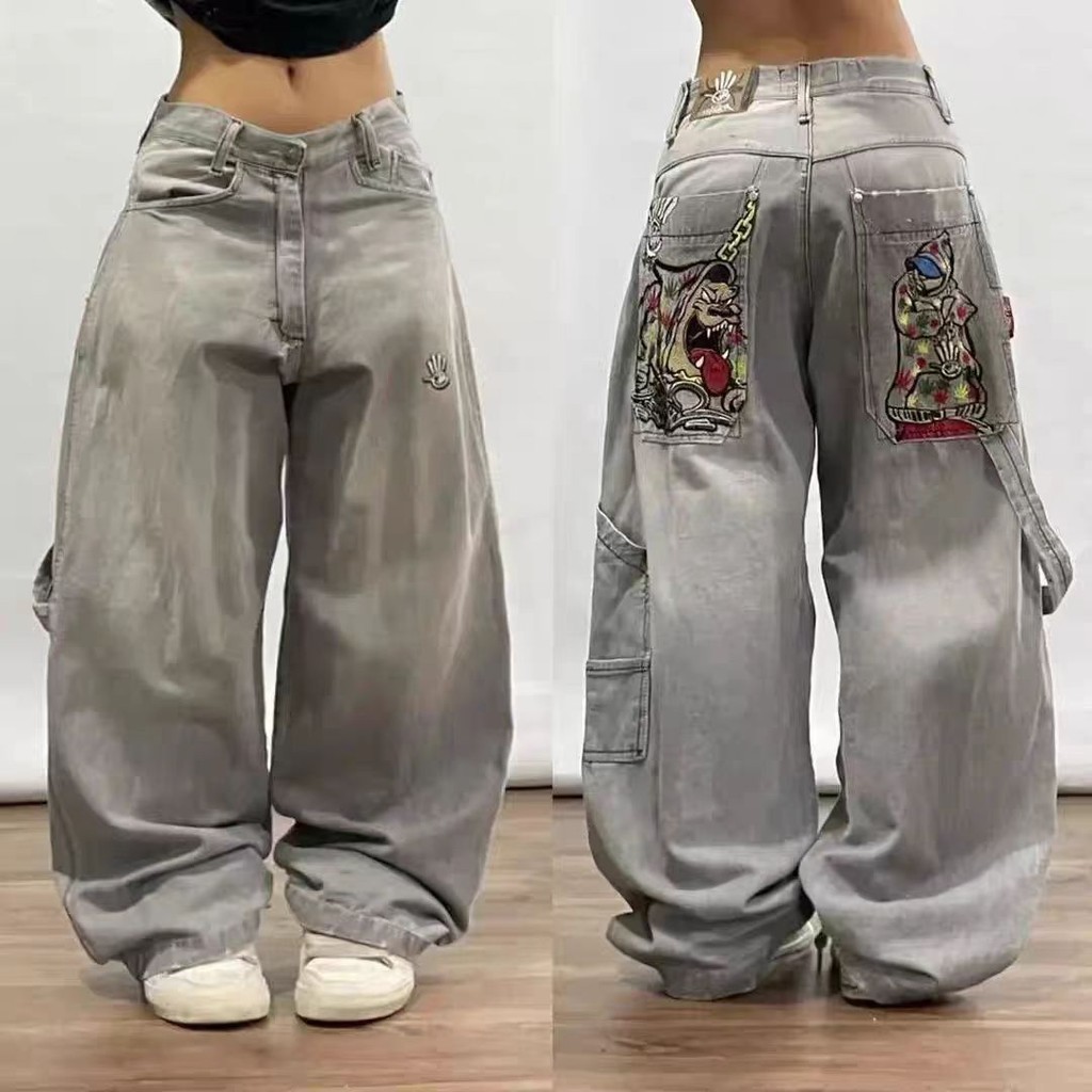 Streetwear Baggy Jeans Y2K Hip Hop Retro Pocket Baggy Jeans Black Pants ...