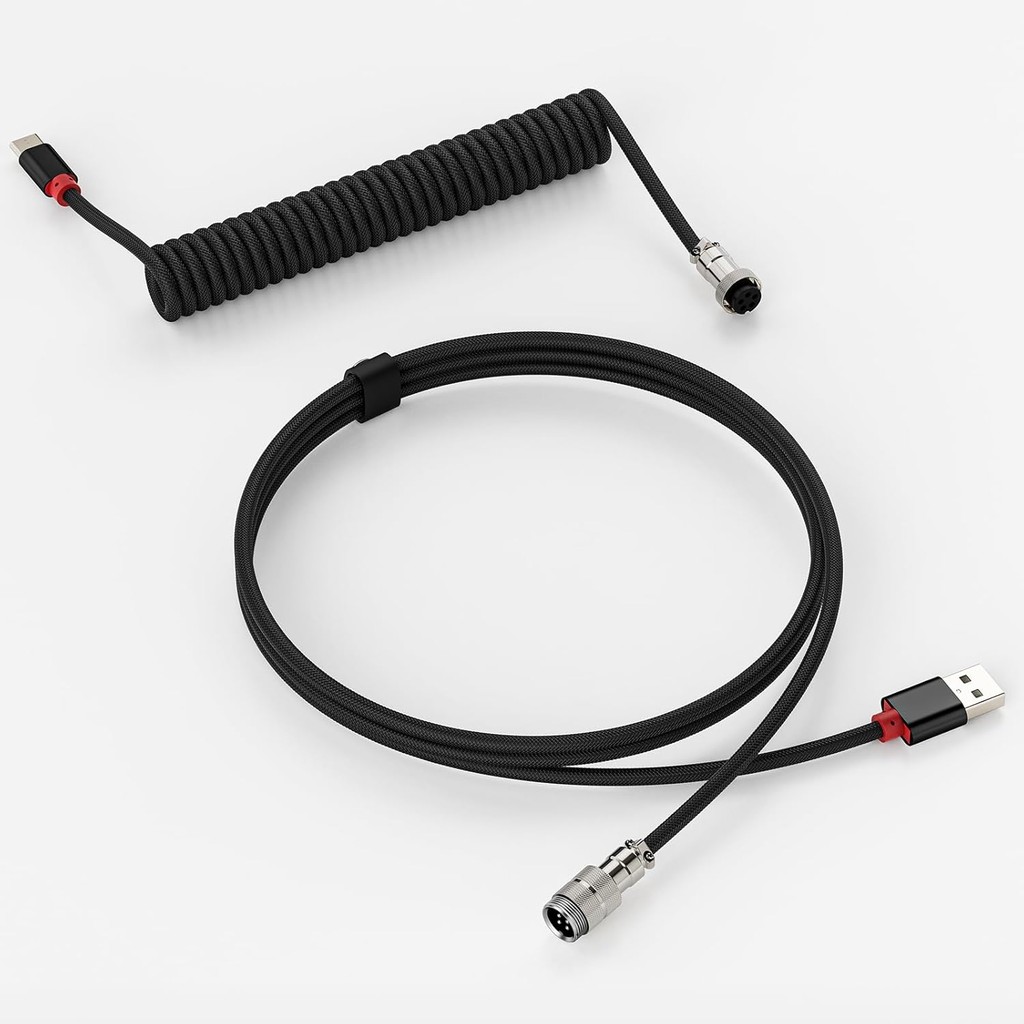 YKZ USB C Coiled Keyboard Cable, Double-Sleeved Mechanical Keyboard ...