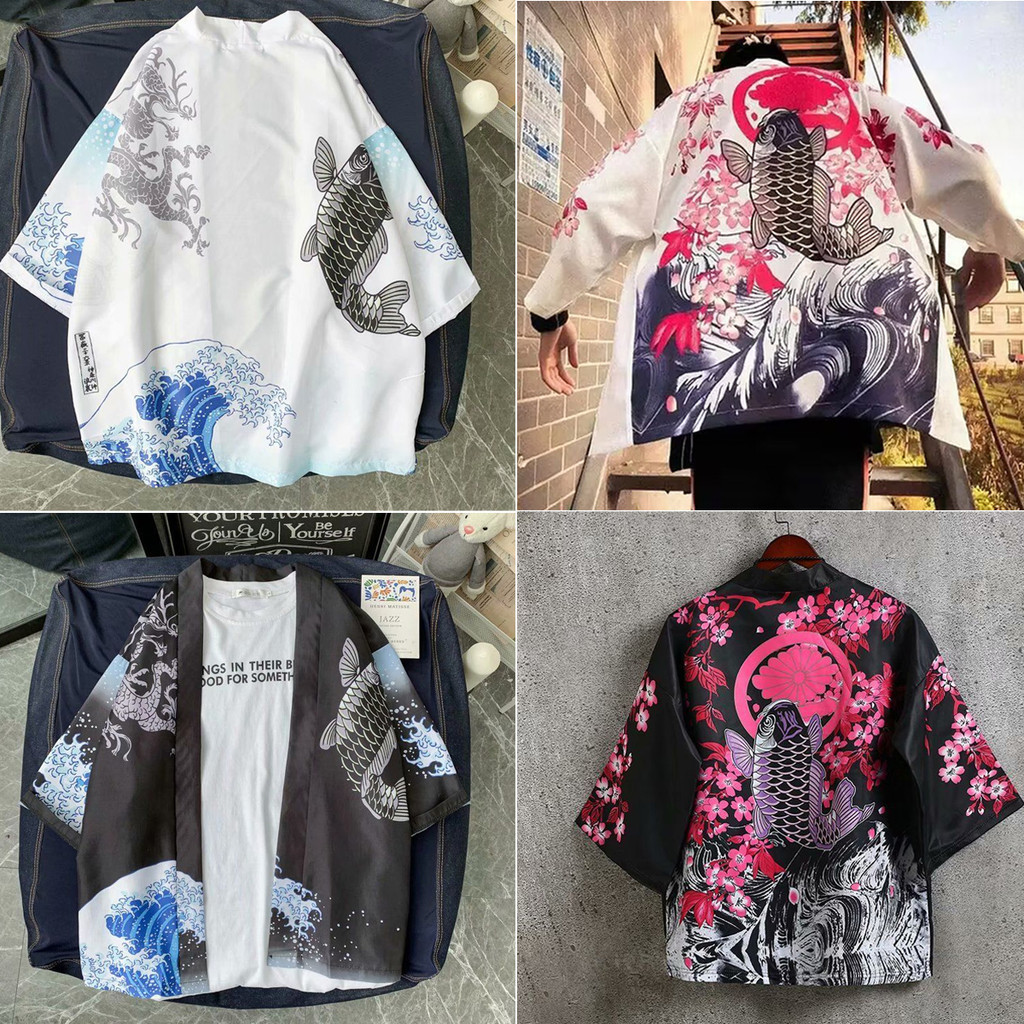 Summer Short Sleeve Kimono For Men Women Japanese Streetwear Samurai ...