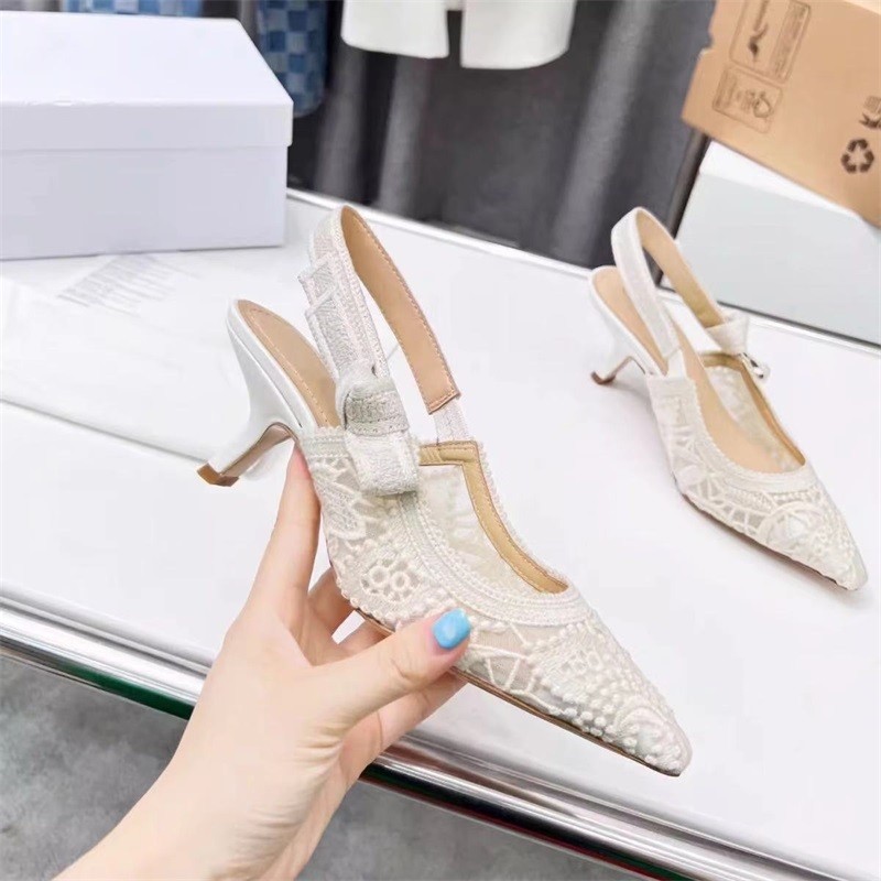 Pointed Toe Stiletto Letter White High Heel Sandals Toe-Covered Back ...