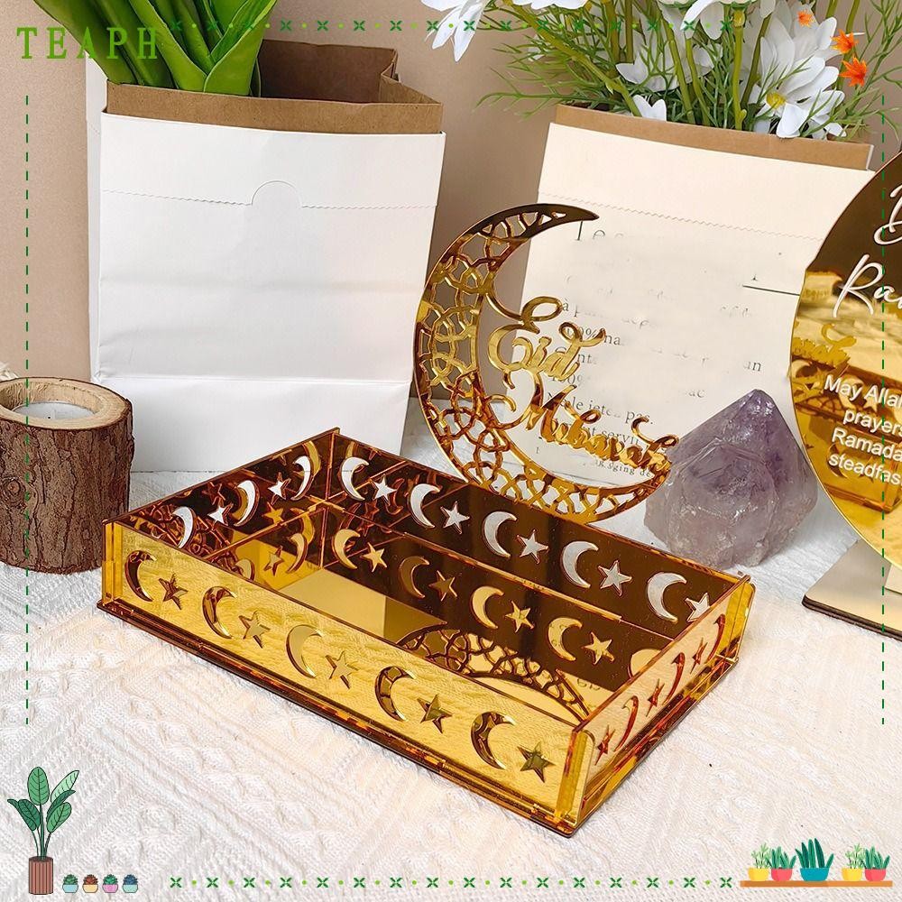 TEAPH Eid Mubarak Dessert Tray, Mirrored Display Table Three ...