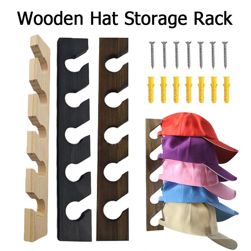 Wooden Vertical Hat Rack Wall Mounted Baseball Hat Organizer Hat Holder ...