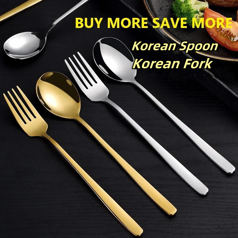 Korean Style Korean Cutlery Flatware Stainless Steel Dining Spoon and ...