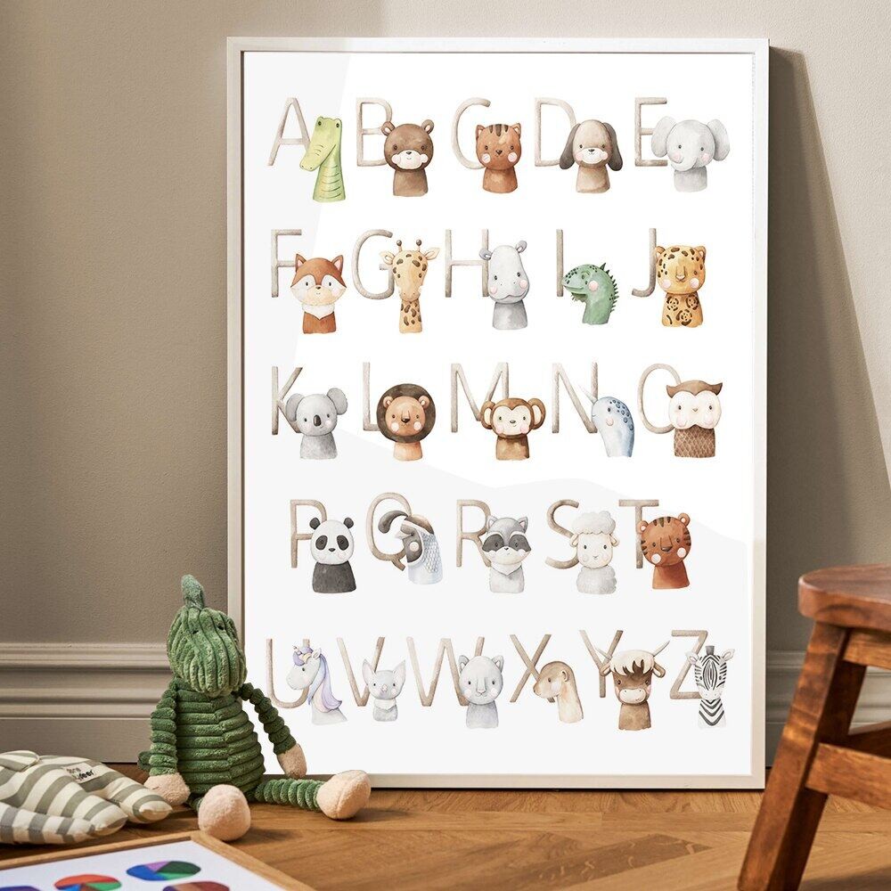 Cute Animal Alphabet Poster Nursery Wall Art Nordic Kids Education ...