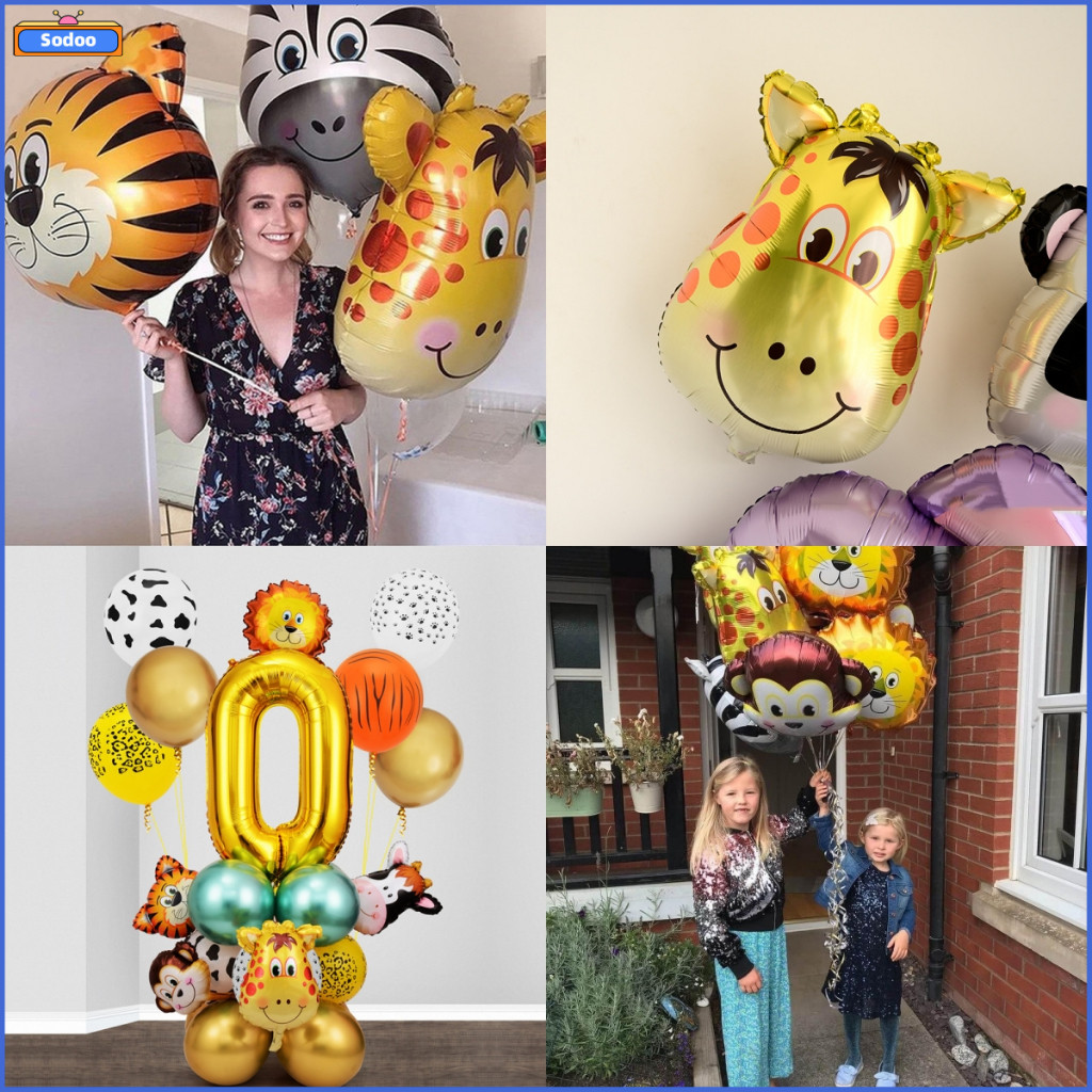 【⚡SD】Animal Head Theme Balloon Foil Helium Cute Balloons Jungle Party ...
