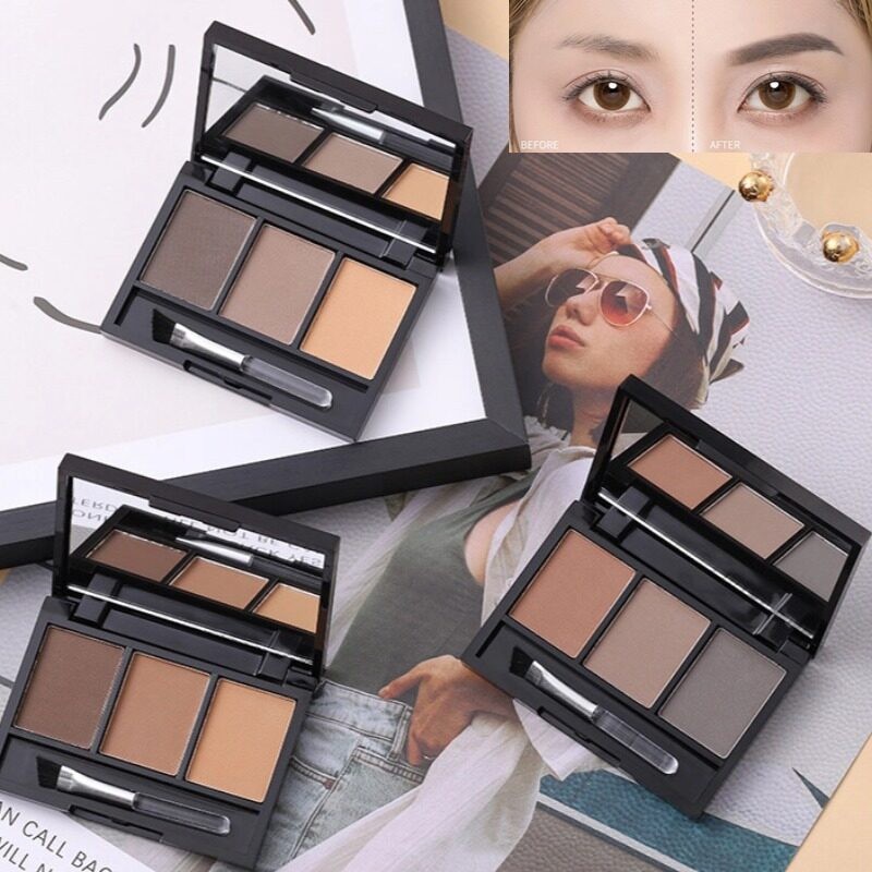 3 Color Eyebrow Powder Eyebrow Pencil with Mirror and Eyebrow Brush ...