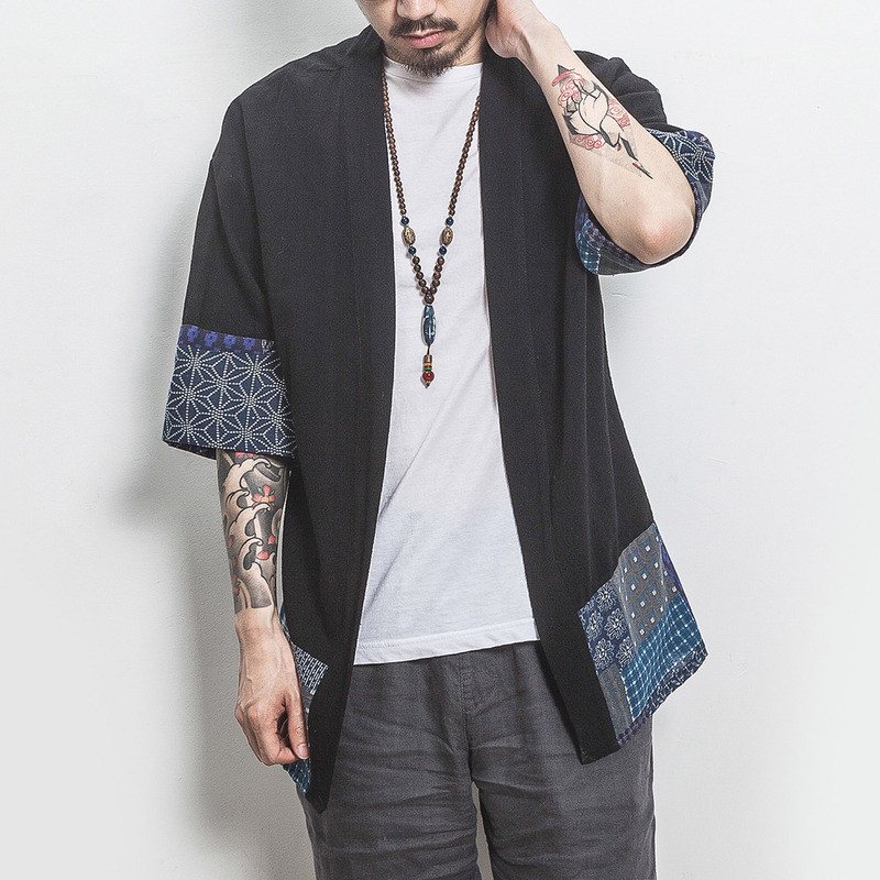 Samurai Clothing Kimono Men Cardigan Streetwear Yukata Male Shirt Haori Mens Kimono Shirt ...