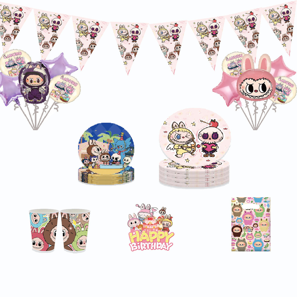 2025 Labubu Kids Birthday Party Needs Decoration Cute Cartoon Elf Paper ...