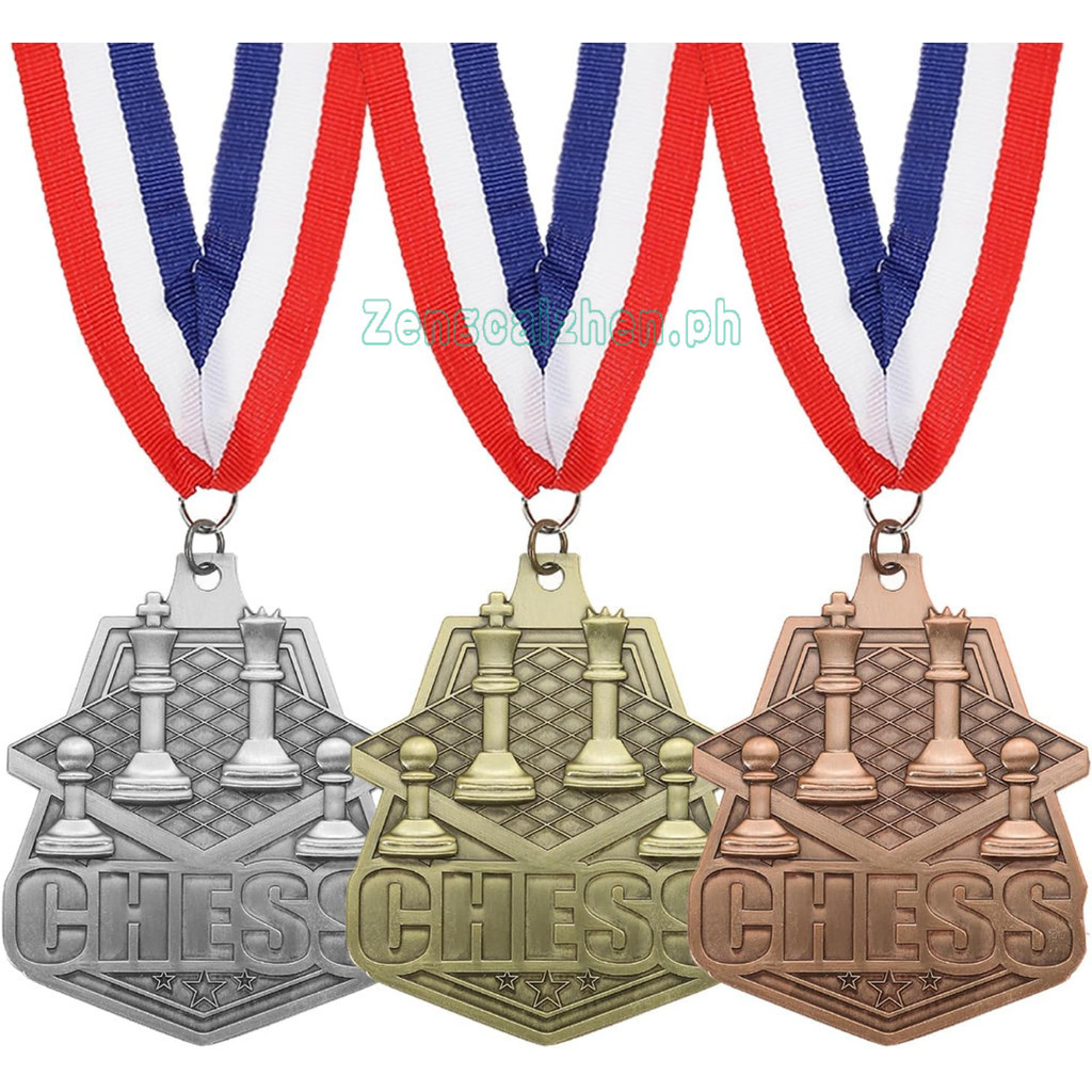 3 Pcs Chess Tournament Table Award Medals With Red & White & Blue ...
