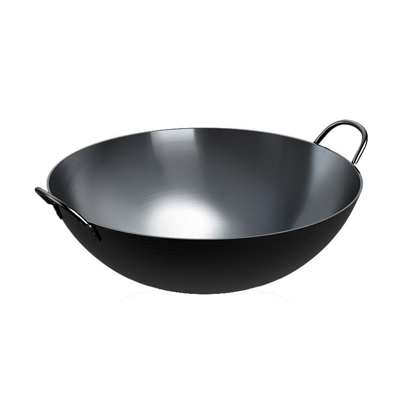 Pre-seasoned Carbon Steel Wok, Round Bottom Wok with 2 Loop Handles ...