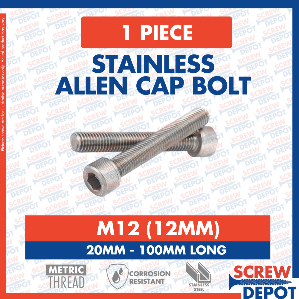 1PC M12 (12MM) Stainless Steel Allen Cap / Socket Head / Stainless ...