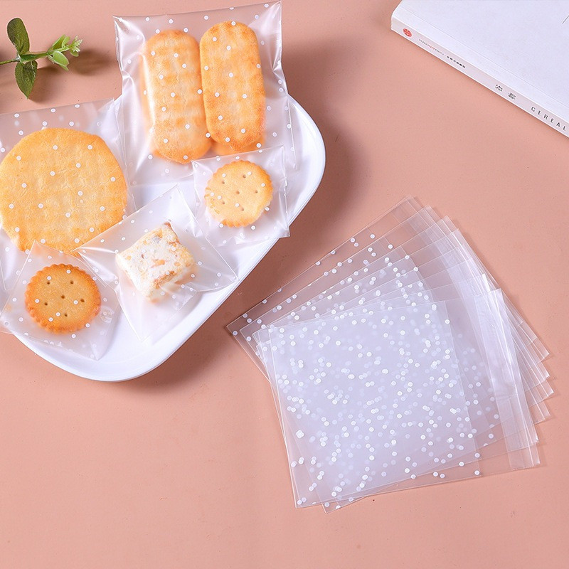 (100pcs) Frosted Dotted Self Adhesive Candy Cookie Plastic Pastry Bag ...
