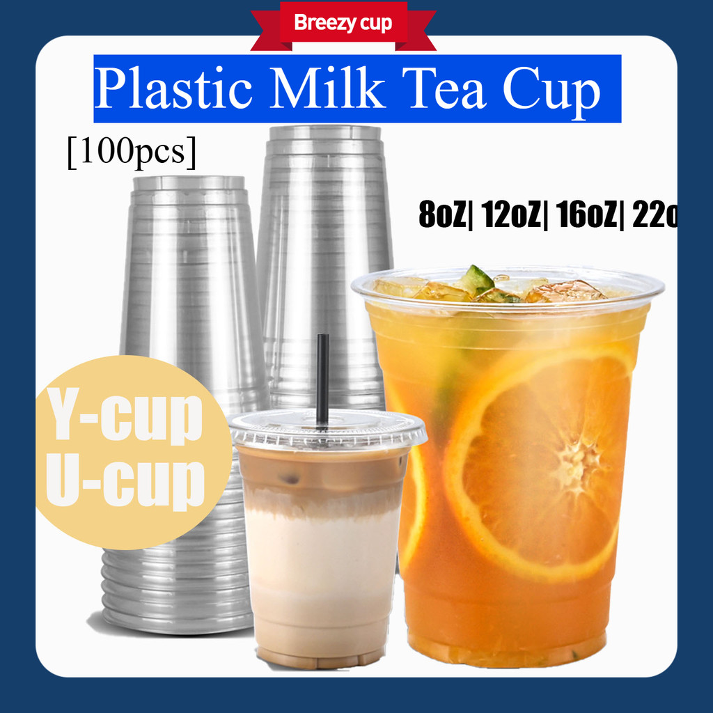 【100pc】Plastic Milk Tea Cup 95mm Plastic PP Y Cup| U Cup (12oz, 16oz ...